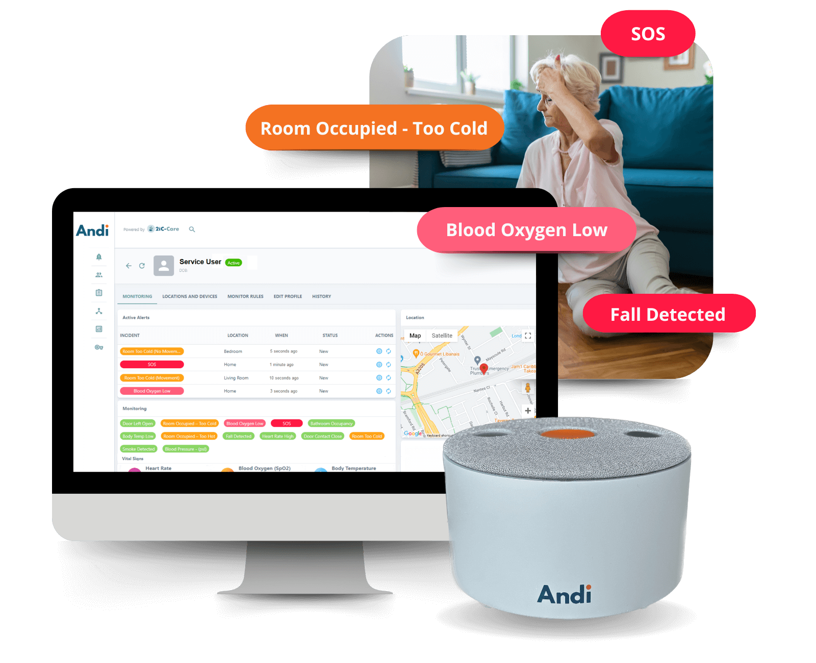 A dispersed alarm unit with